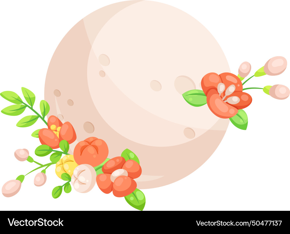 Moon as celestial body with flower adornment Vector Image