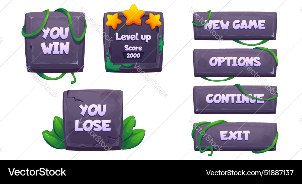 Stone buttons set for game ui design Royalty Free Vector