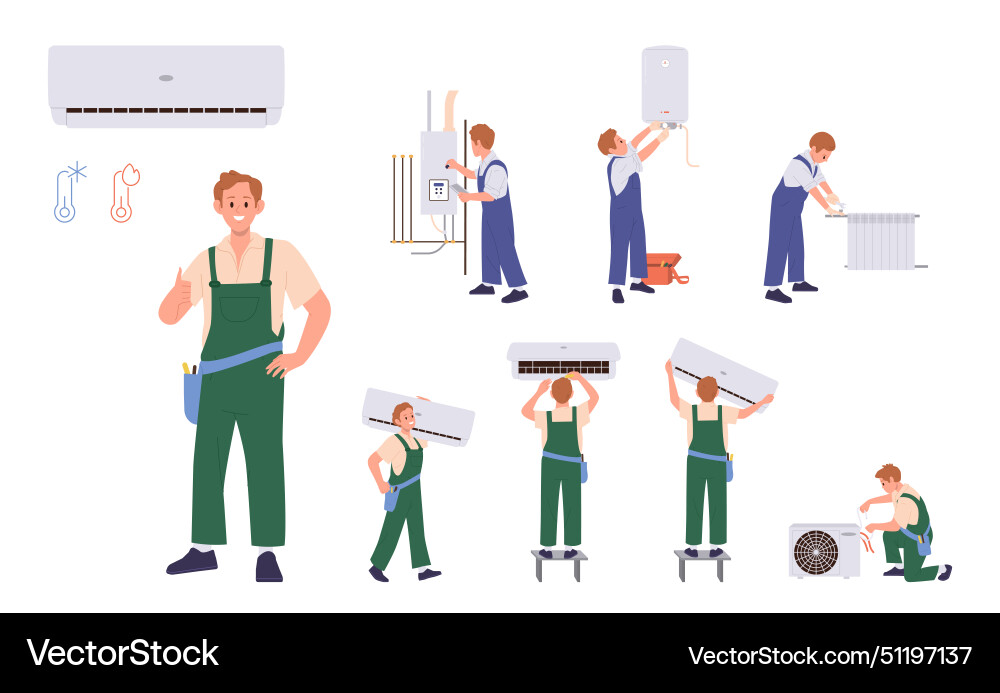 Workman cartoon character providing home heating Vector Image