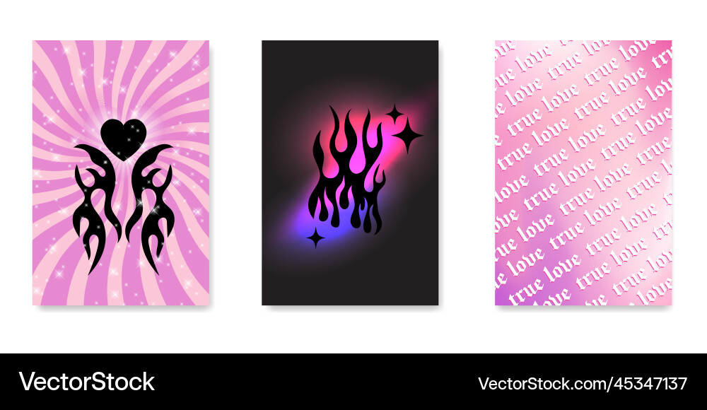 Y2k gothic flame tattoo designs retro psychedelic Vector Image