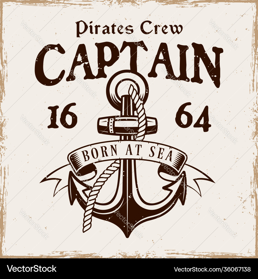 Anchor with rope ribbon and text captain Vector Image