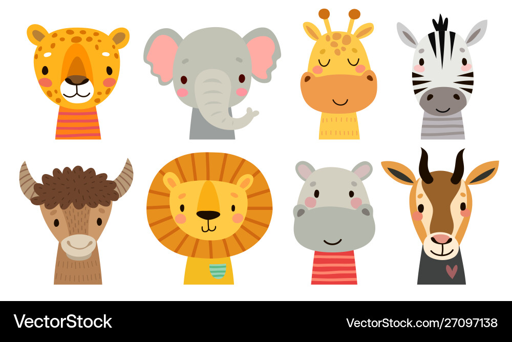 Cute animal faces hand drawn characters sweet Vector Image