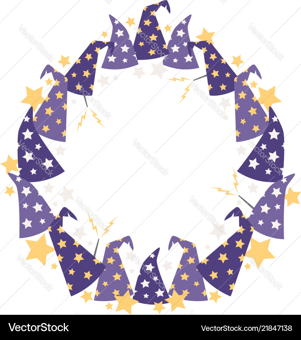 Magical starry wizard hats circle wreath Vector Image