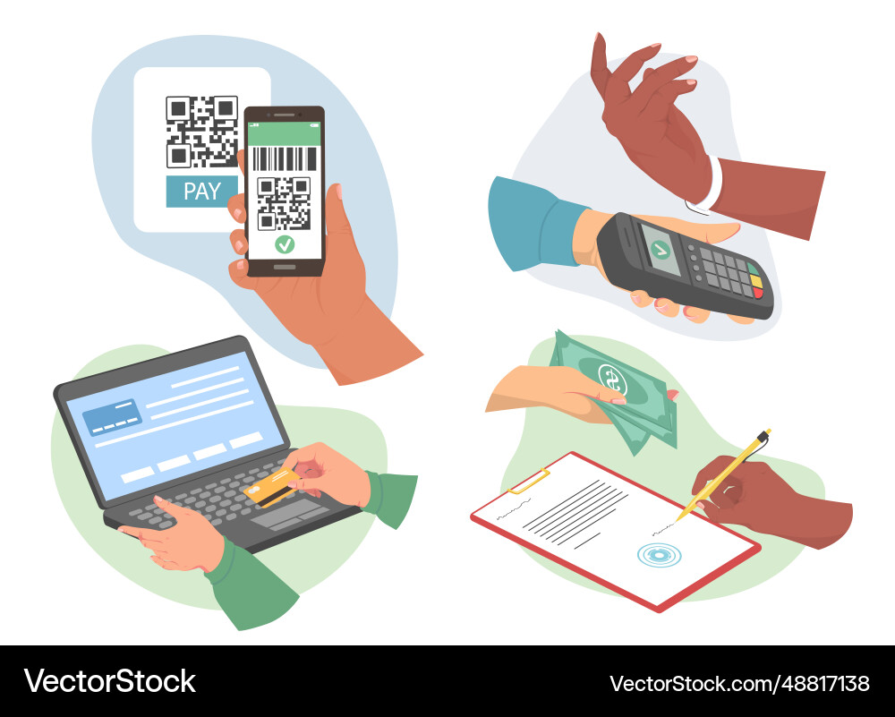 Set of different payment options with human hands Vector Image