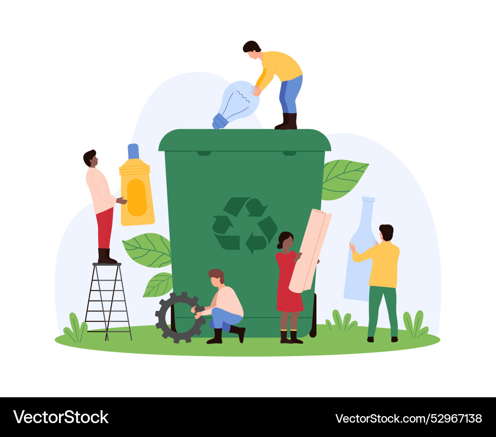 Sorting recycling waste tiny people throw garbage – Royalty-Free Vector ...