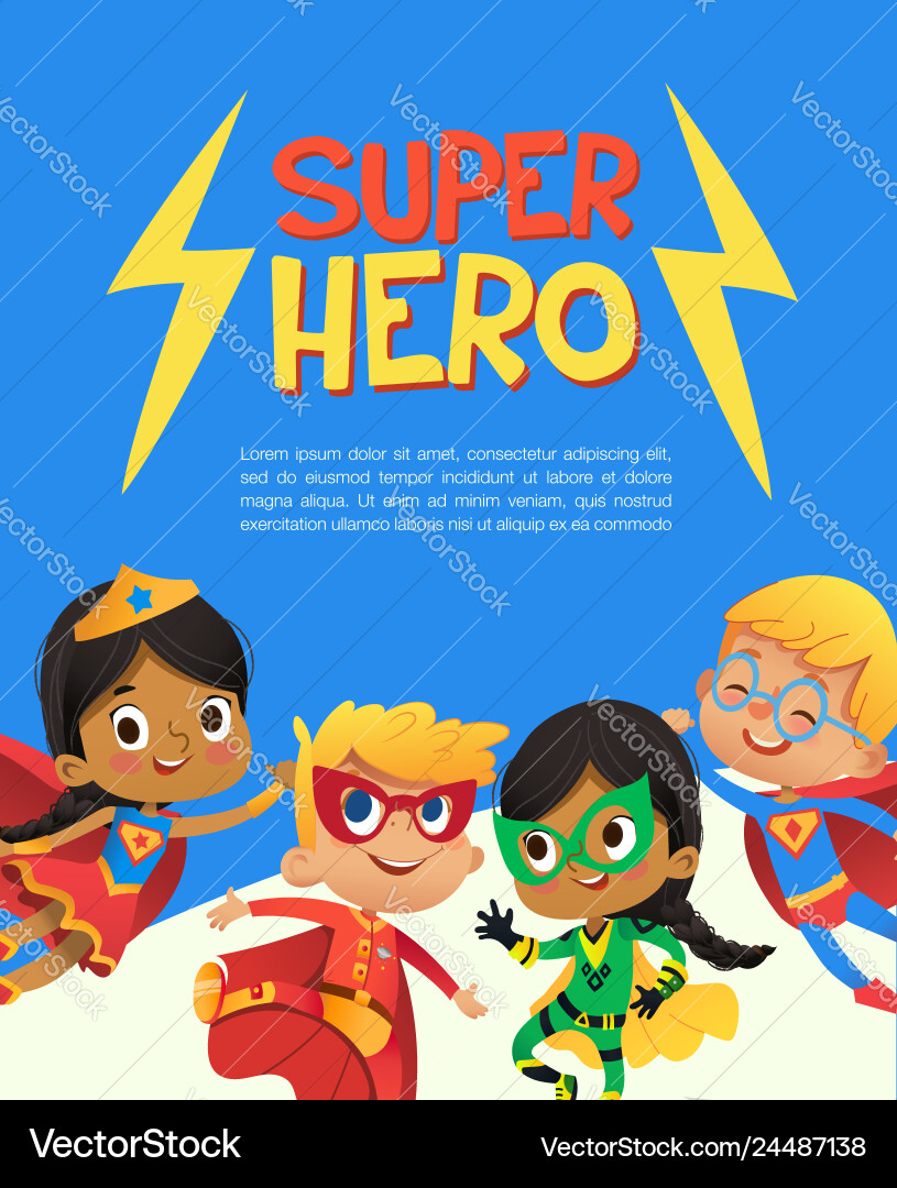Superhero children friend costume banner template Vector Image