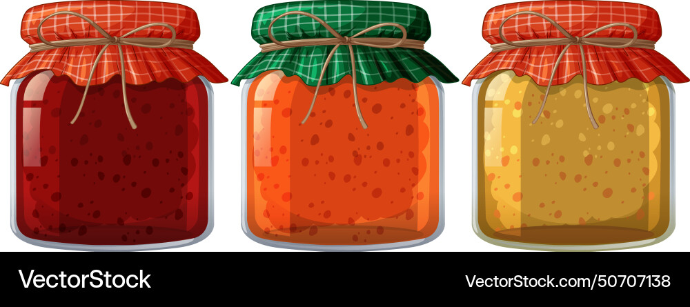 Three colorful jars of fruit jam Royalty Free Vector Image