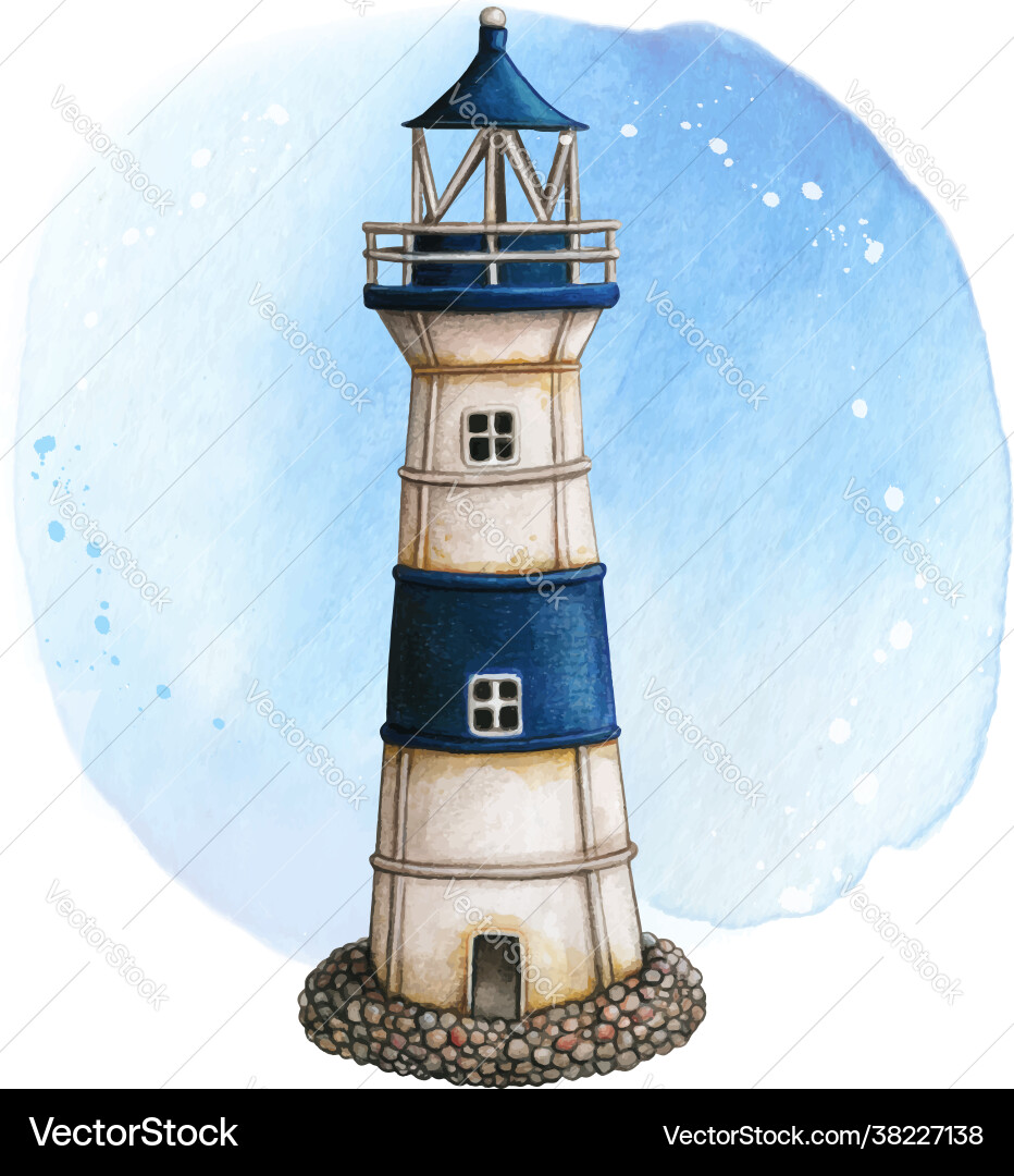 Watercolor hand painted lighthouse rusty white Vector Image