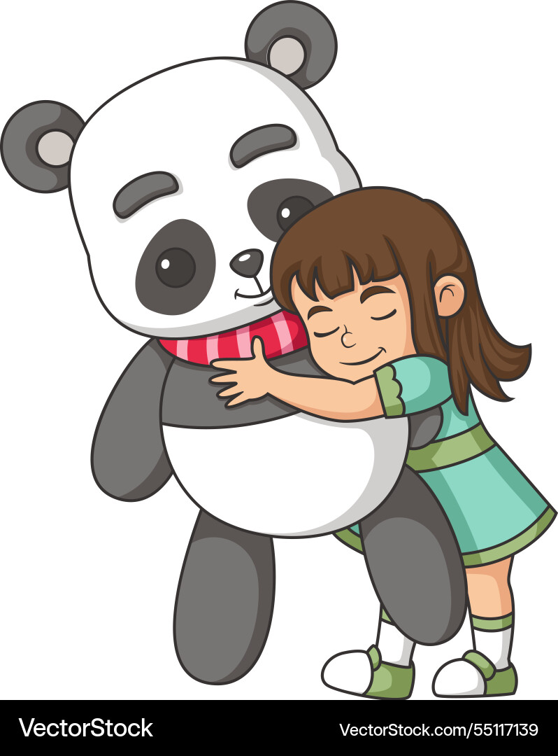 Cute little girl hugging big teddy panda Vector Image Cute little girl hugging big teddy panda Vector Image