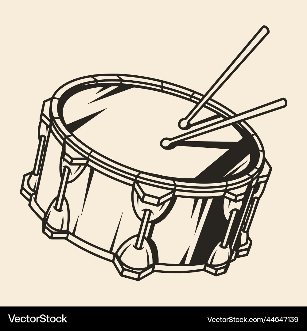 Marching drum element vintage monochrome Vector Image