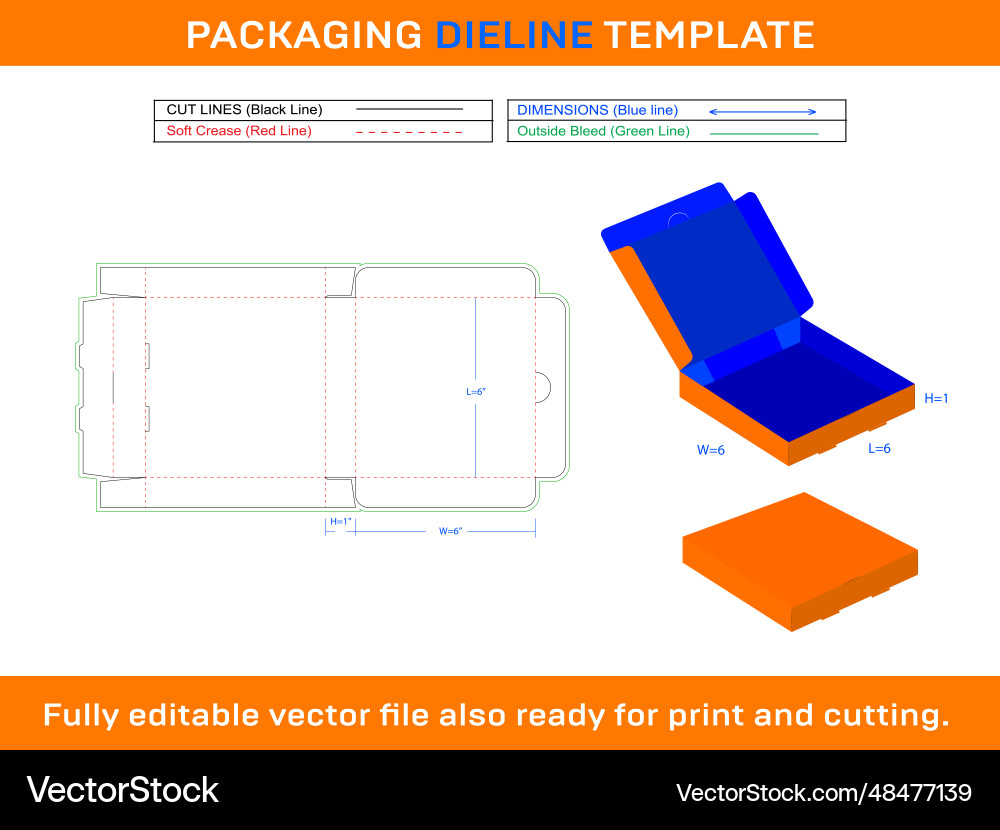 Pizza box gift storage dieline template Royalty Free Vector