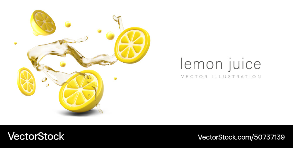 Poster with different lemon slices and splash Vector Image