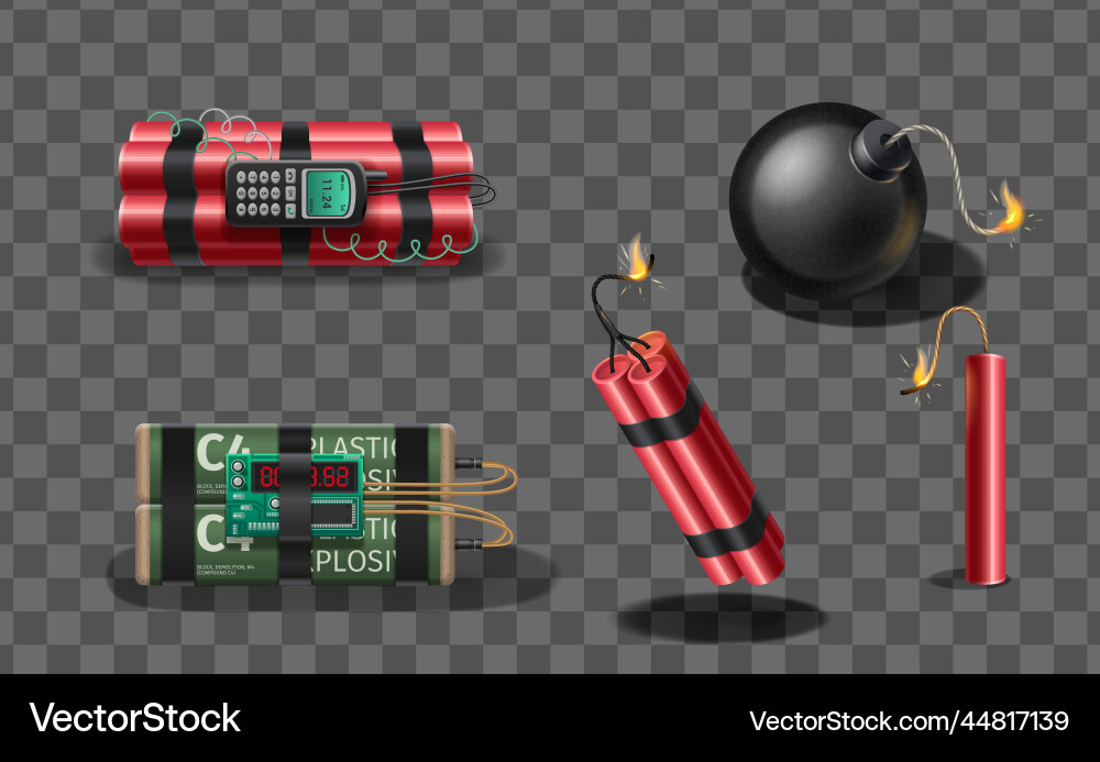 Realistic bomb set Royalty Free Vector Image - VectorStock