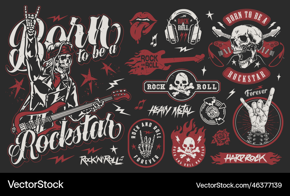 Rock star colorful set stickers Royalty Free Vector Image