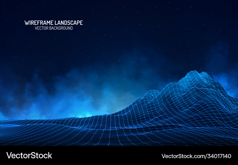 80s Wireframe Sci-Fi Landscape Royalty Free Vector Image