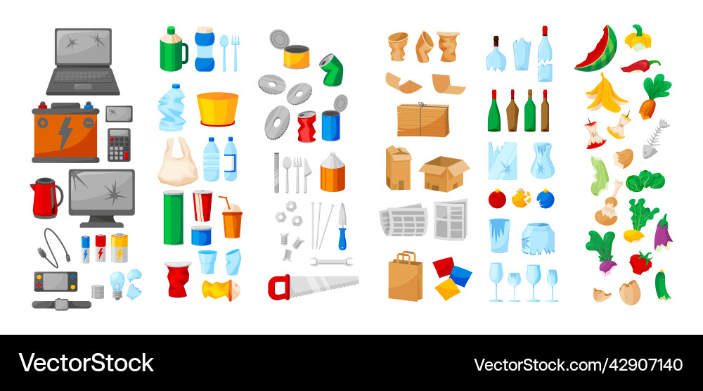 Garbage objects rubbish sorting plastic metal Vector Image