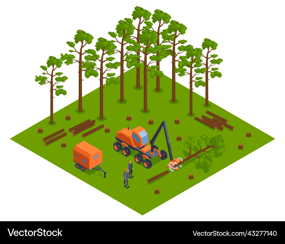Isometric deforestation concept Royalty Free Vector Image