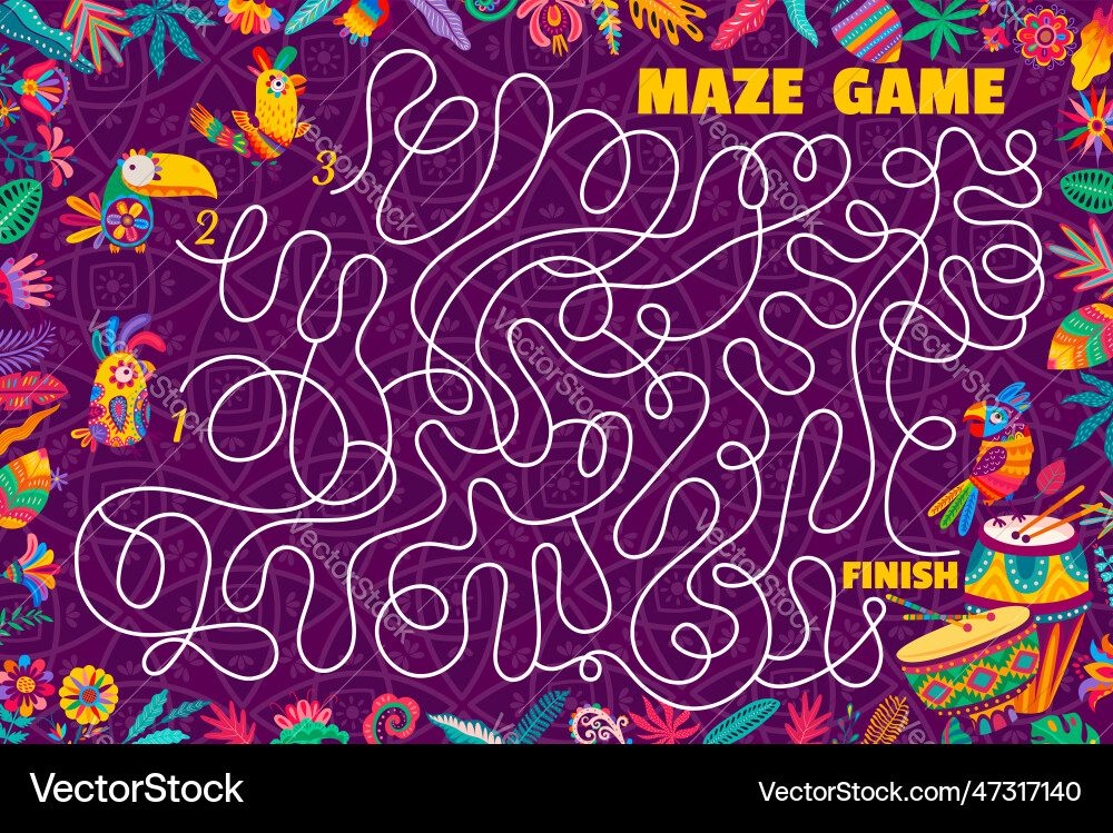 Labyrinth maze game help parrot find his friends Vector Image