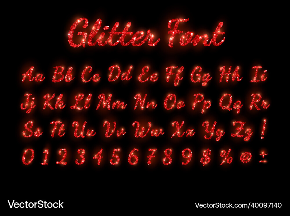 Red shiny glitter holiday font on black background