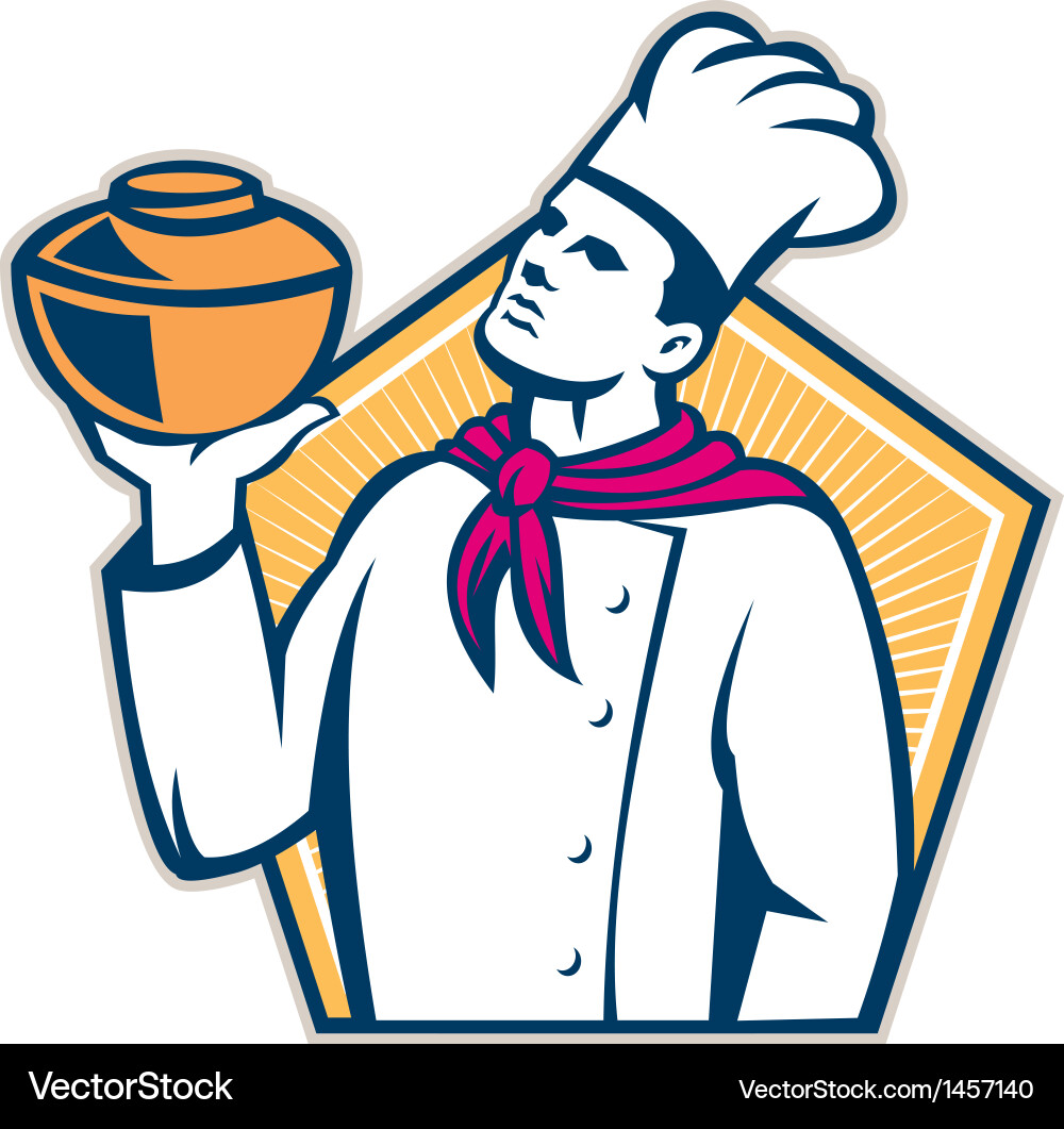 Retro Chef with Serving Pot Royalty Free Vector Image