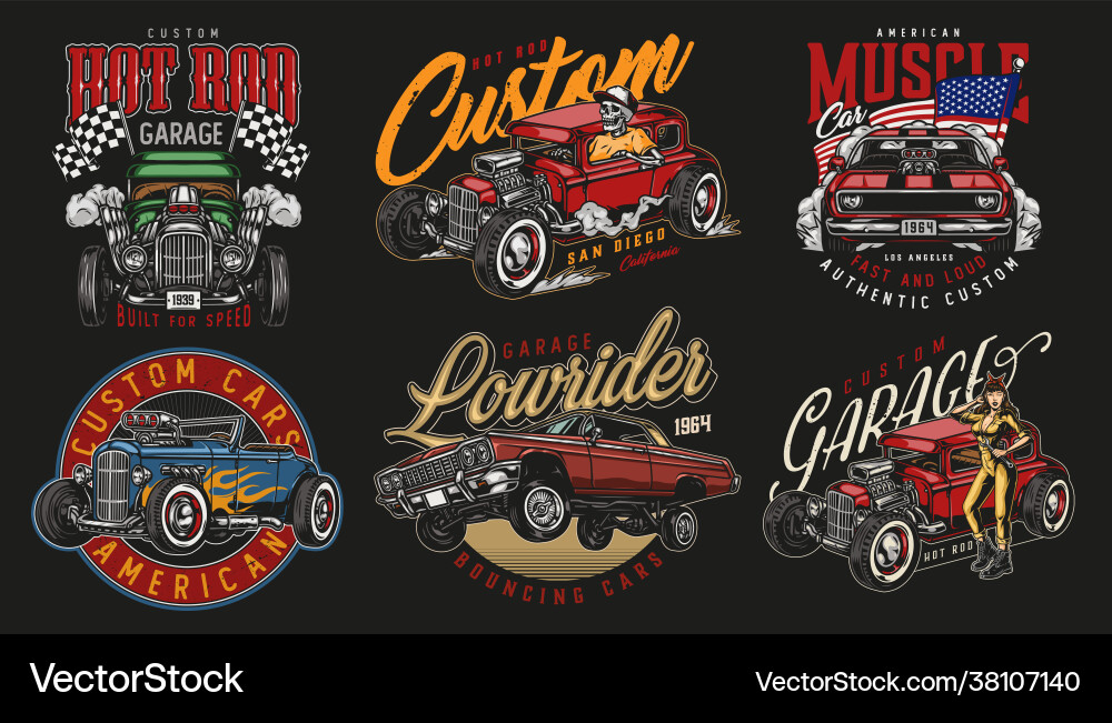 Vintage Custom Car Labels & Art Royalty Free Vector