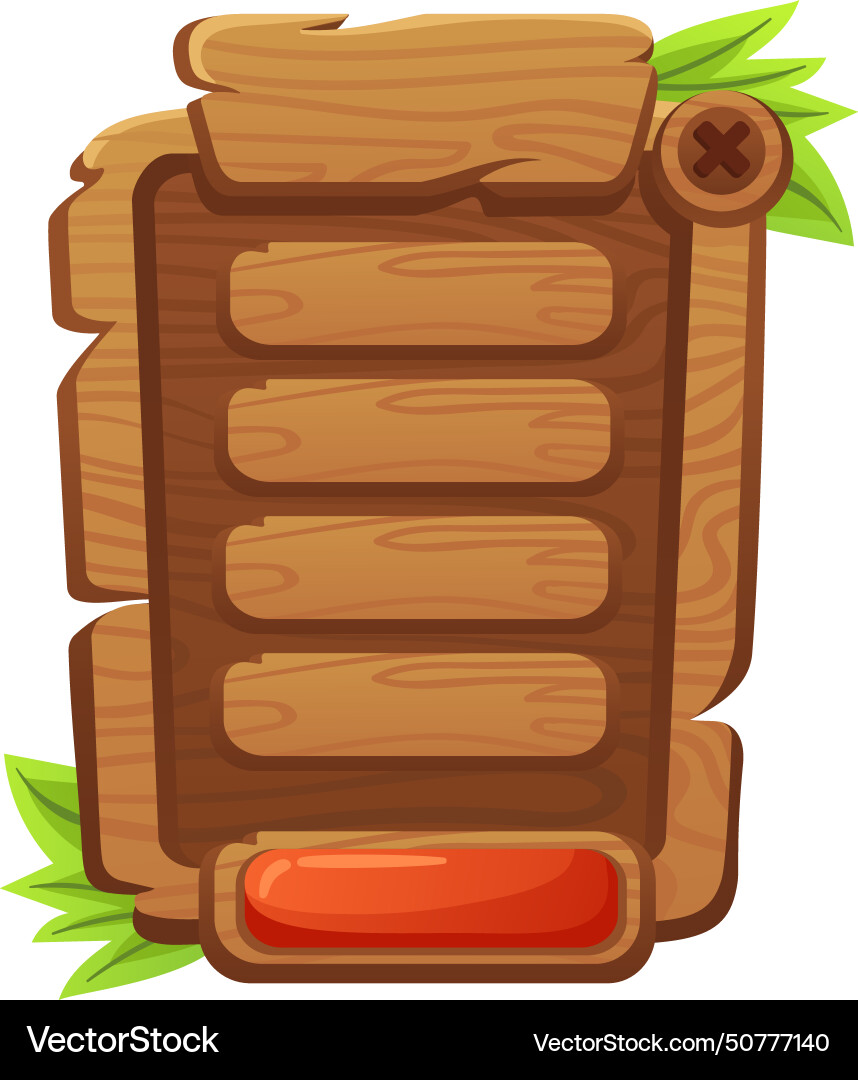 Wooden menu for cartoon game interface with Vector Image