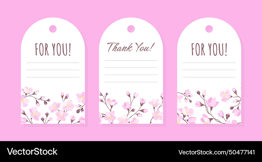Cherry blossom tags design with blooming pink Vector Image