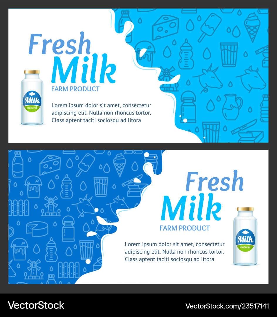 Fresh milk banner horizontal set with realistic Vector Image