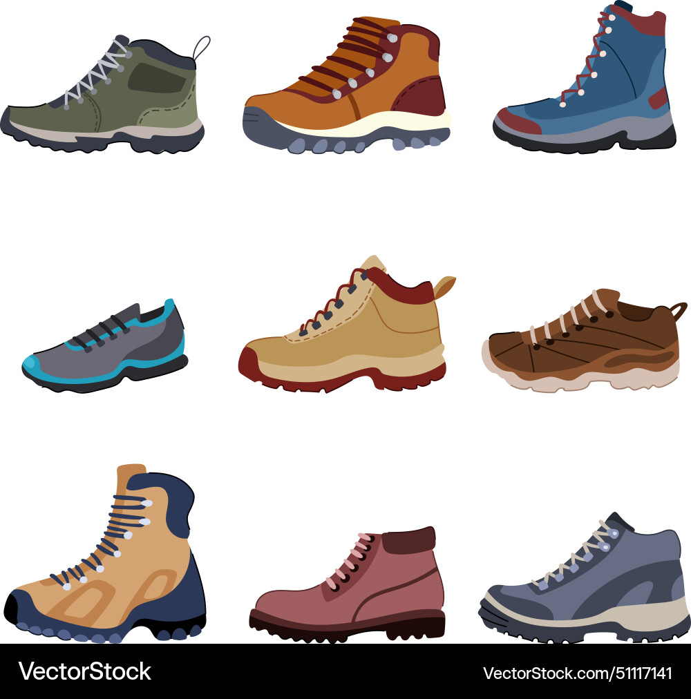 Hiking boots male set cartoon Royalty Free Vector Image