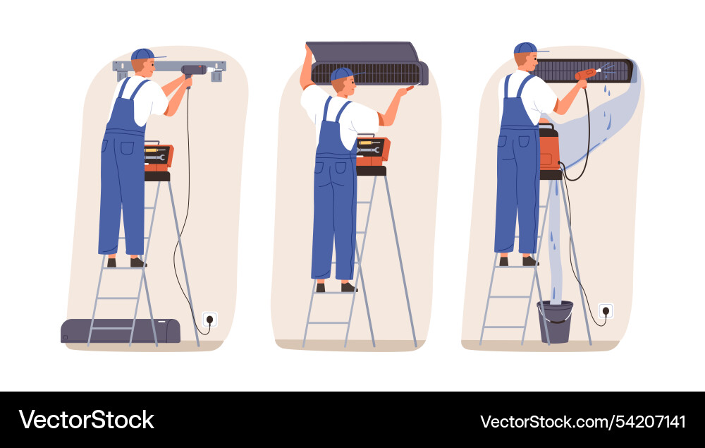 Hvac technician worker installing fixing Vector Image