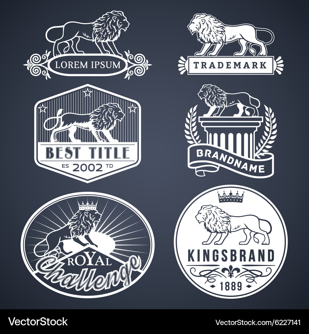 Lion labels white Royalty Free Vector Image - VectorStock