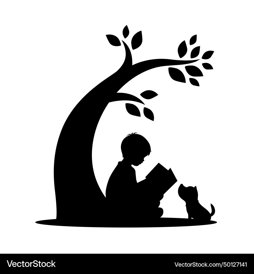 Little boy is reading a book under the tree Vector Image