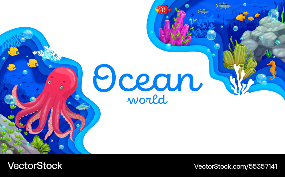 Paper Cut Underwater Landscape With Octopus Fish Vector Image