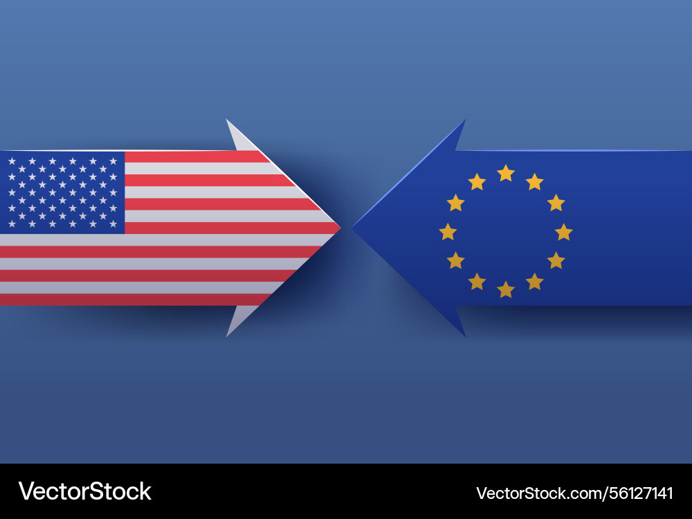 Us eu trade conflict concept arrows facing each Vector Image