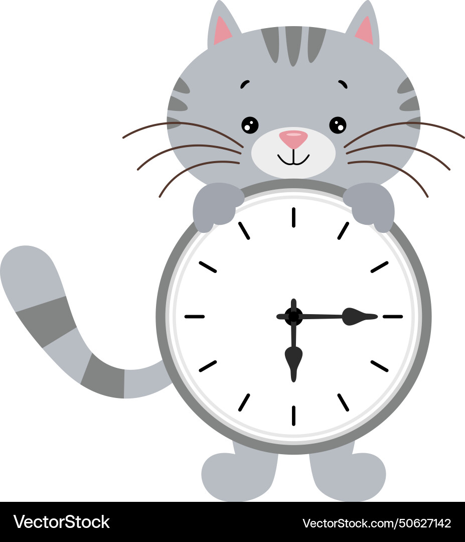 Cute cat with clock inside Royalty Free Vector Image