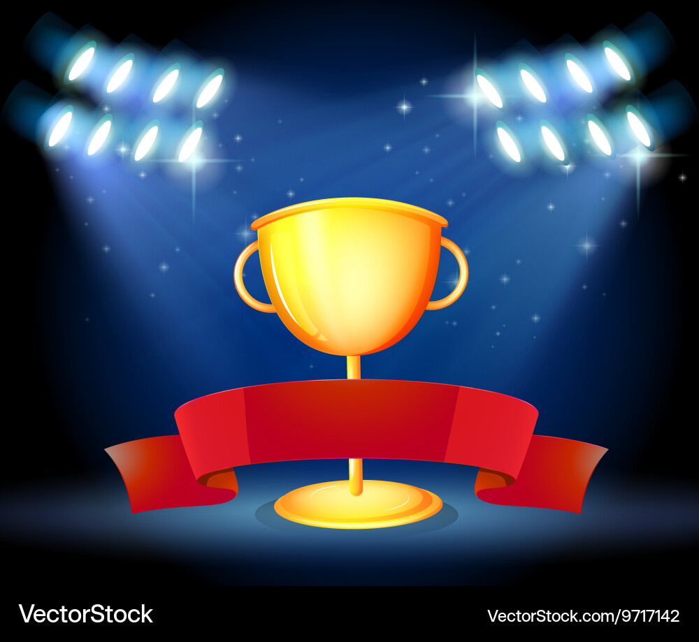 Golden trophy and red ribbon Royalty Free Vector Image