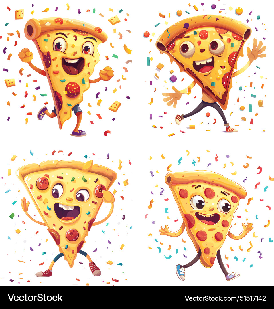 Groovy pizza character cartoon concepts Royalty Free Vector