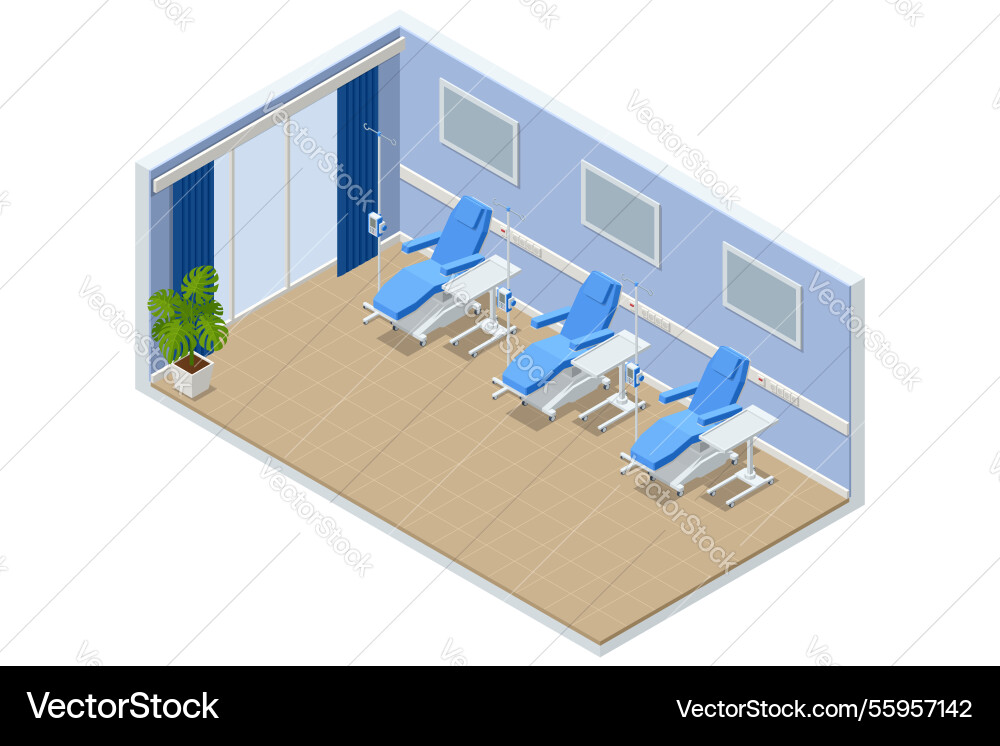 Isometric chemotherapy room featuring three Vector Image