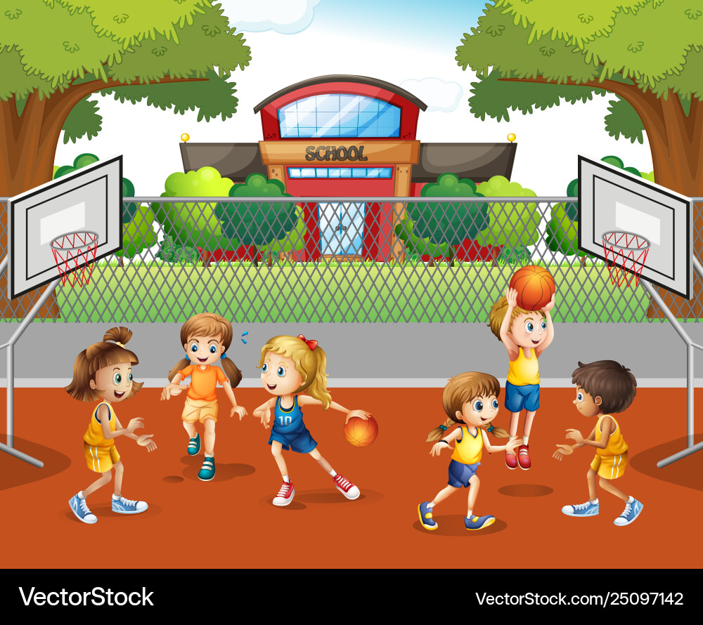 Student playing basketball at school Royalty Free Vector