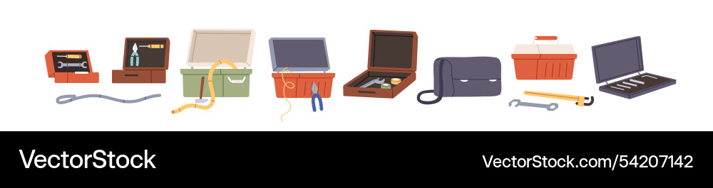 Tool boxes kits storage cases with repair Vector Image