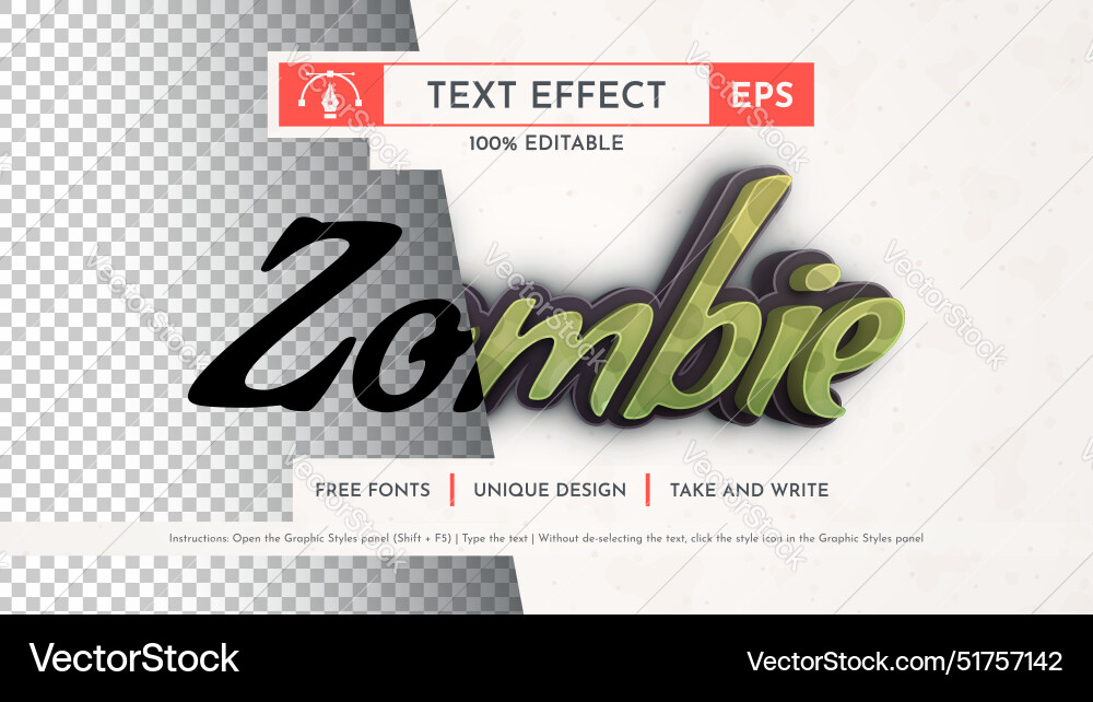 Zombie editable text effect graphic style Vector Image