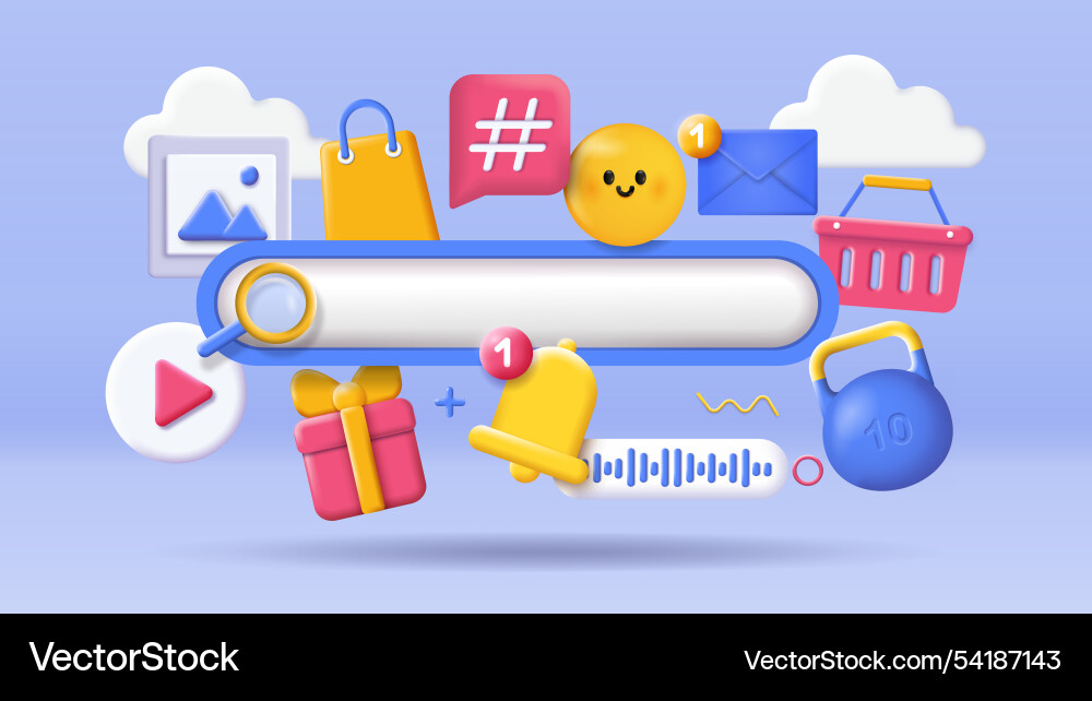 3d search bar searching with magnifying glass Vector Image