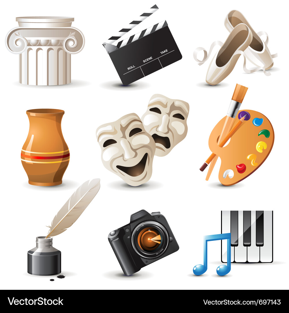 9 highly detailed arts icons Royalty Free Vector Image