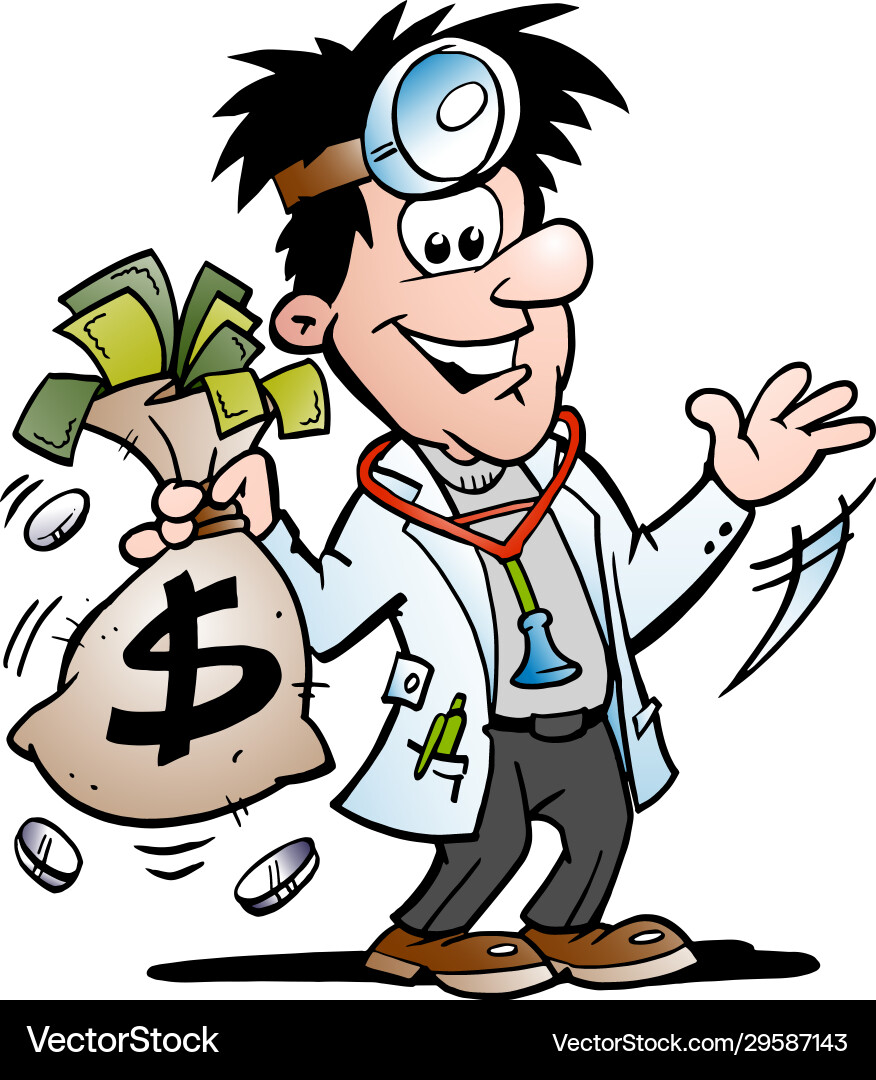 Cartoon a doctor making money Royalty Free Vector Image