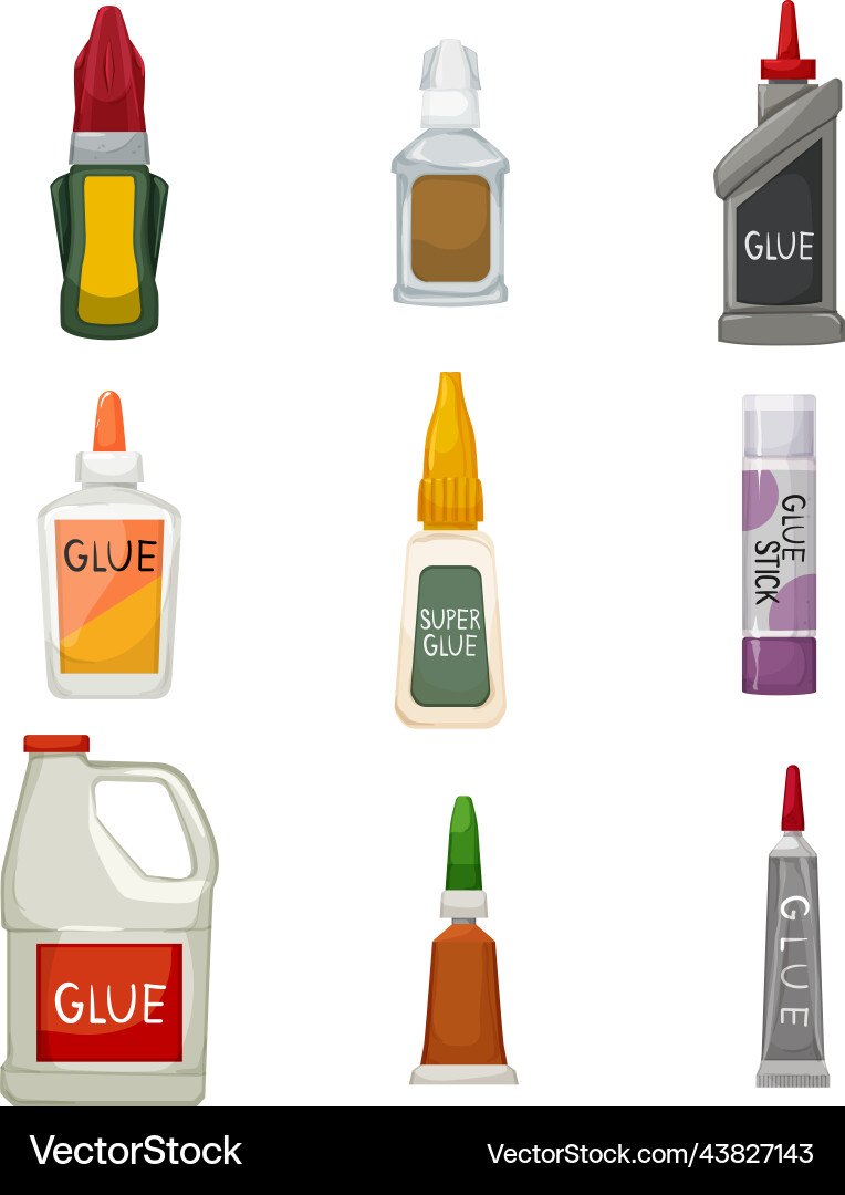 Glue bottle set cartoon Royalty Free Vector Image