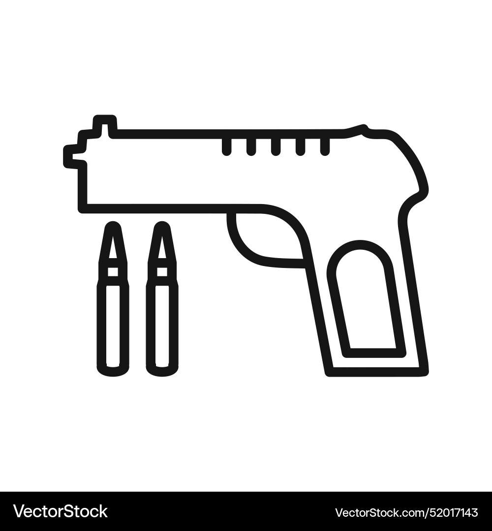 Gun with ammunition icon black line art Royalty Free Vector
