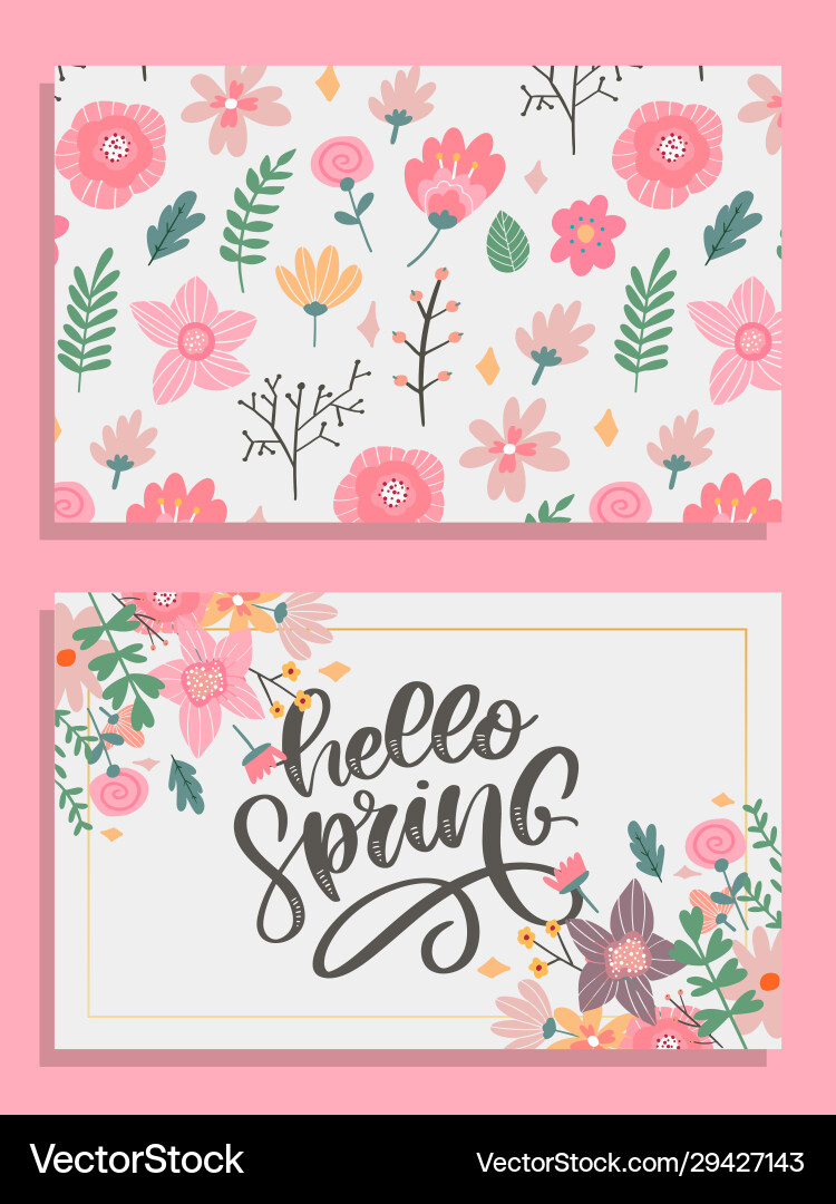Hello spring flowers text background lettering Vector Image