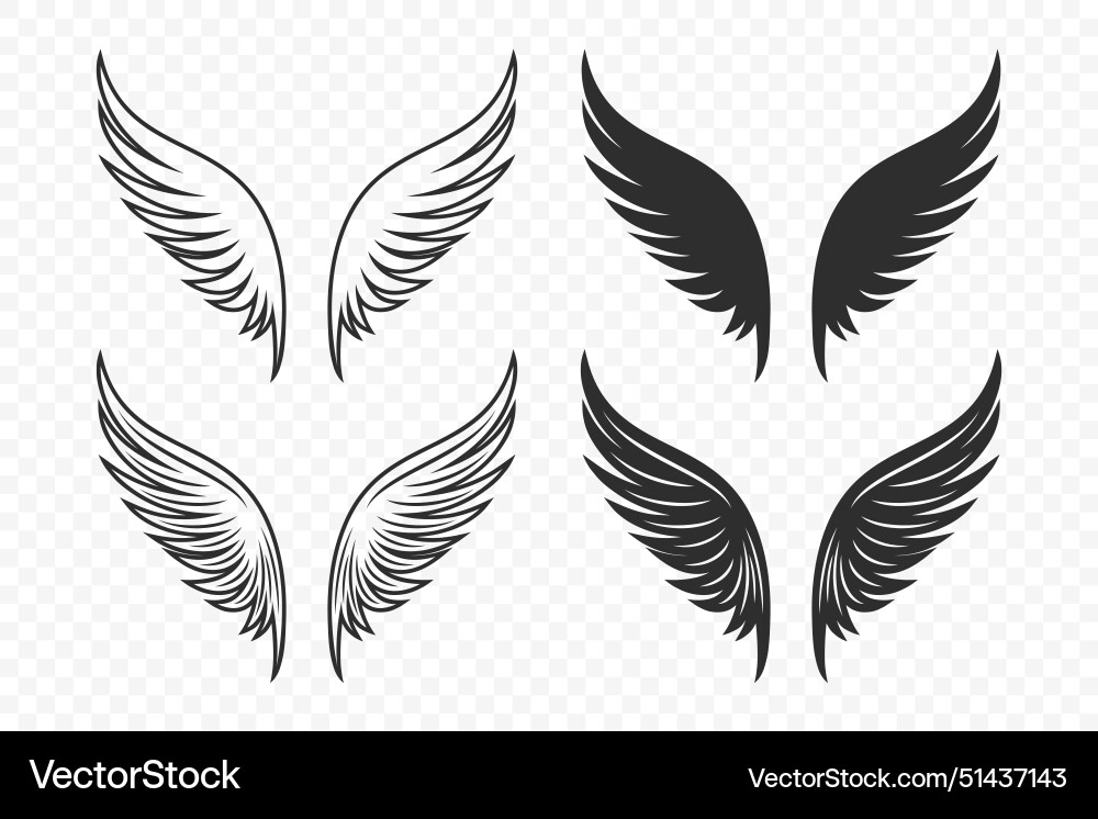 Wing icon set vintage angel wings Royalty Free Vector Image