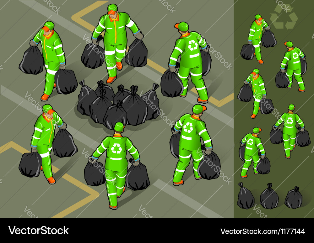 Isometric Garbage Collection Team Royalty Free Vector Image