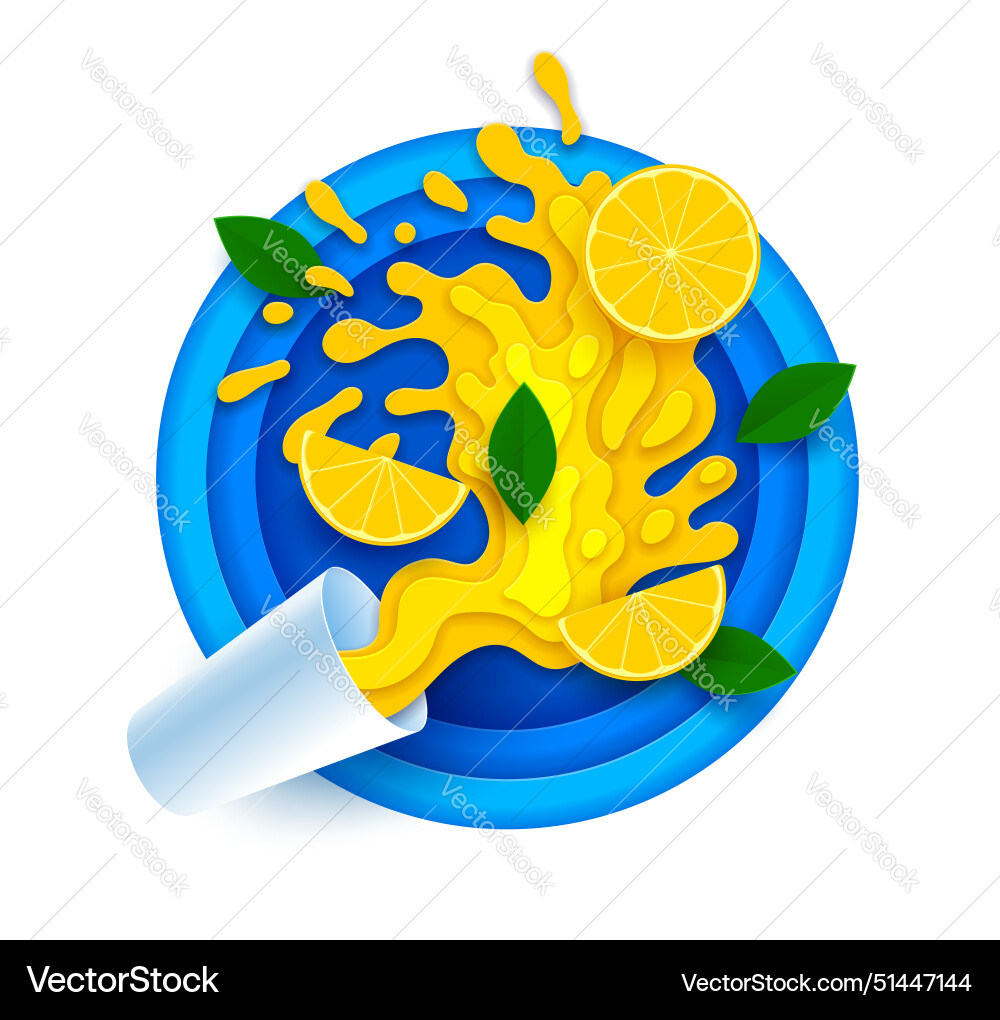 Paper cut orange lemon juice splash citrus fruit Vector Image